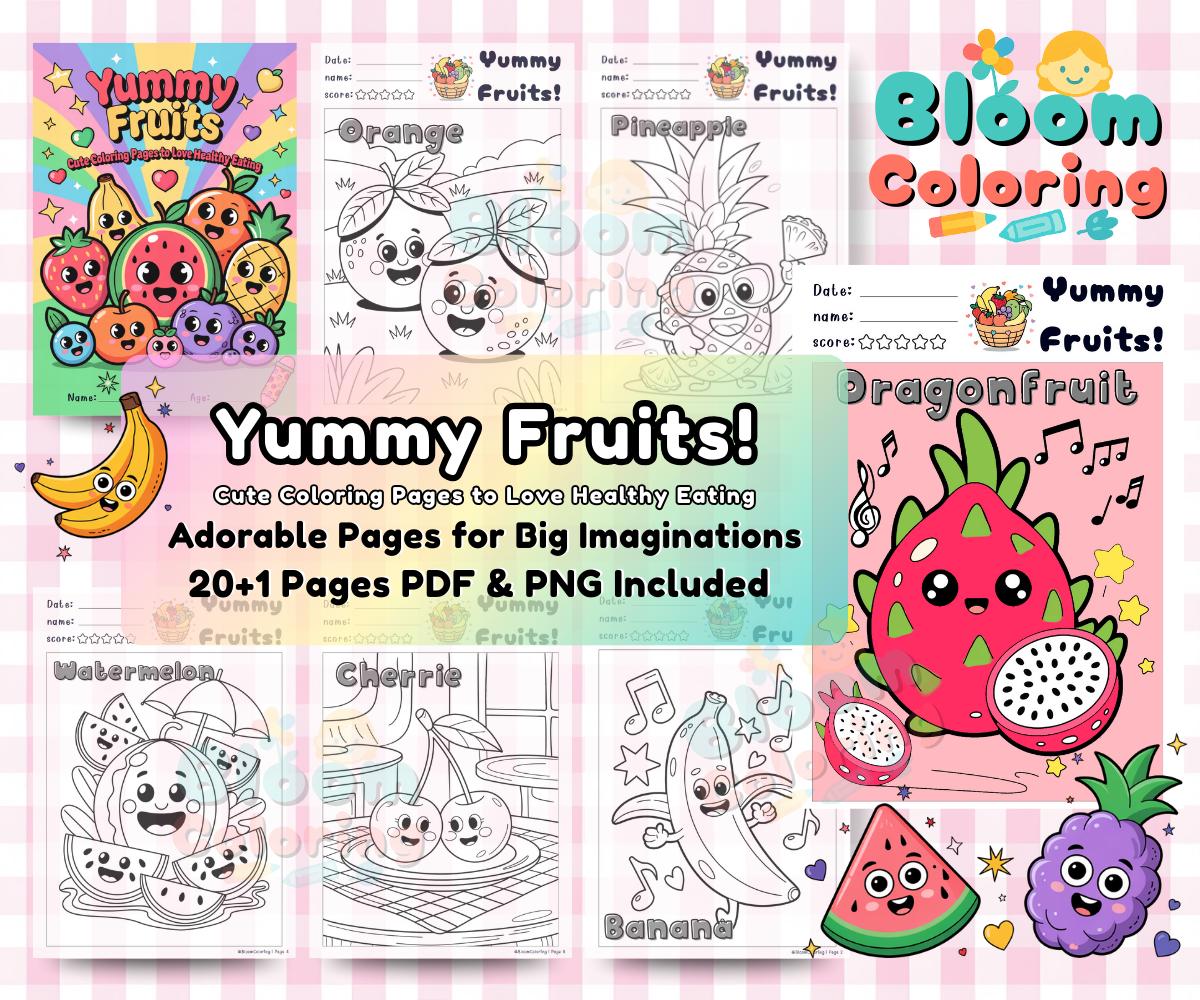 Fruits Coloring Pages for Kids | Cute Fruit Coloring Book Printable ...