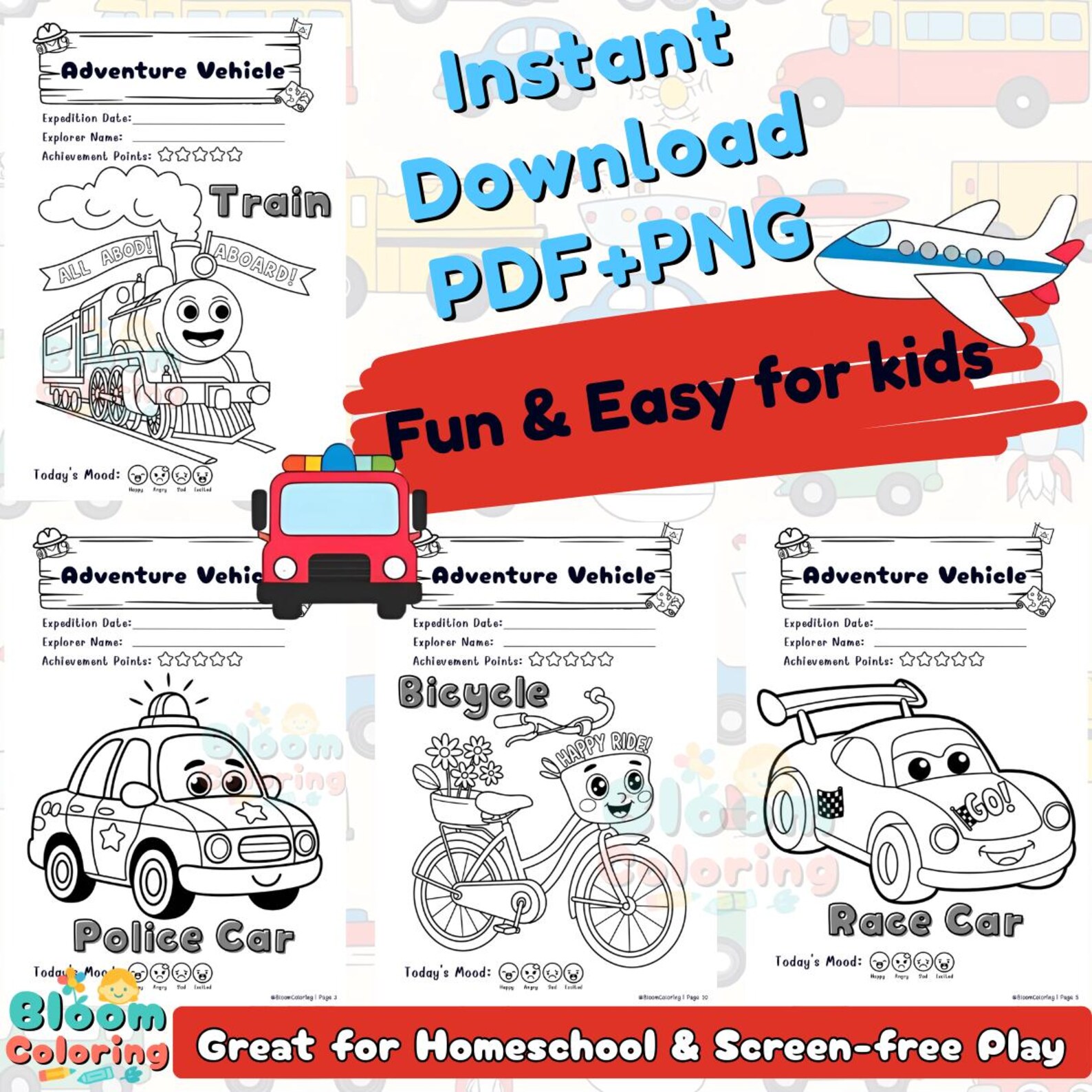 Transportation Coloring Pages for Kids | Transportation Vehicle Car ...