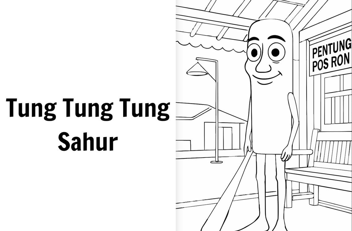 Kolorowanka Brainrot Italian - Viral AI TikTok Trend do druku, zabawne ...