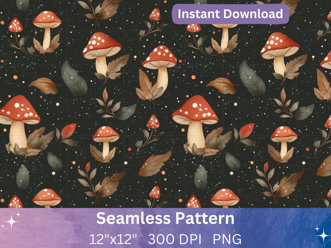 Dark Forest Mushroom Seamless Pattern Forestcore Clipart Whimsical ...