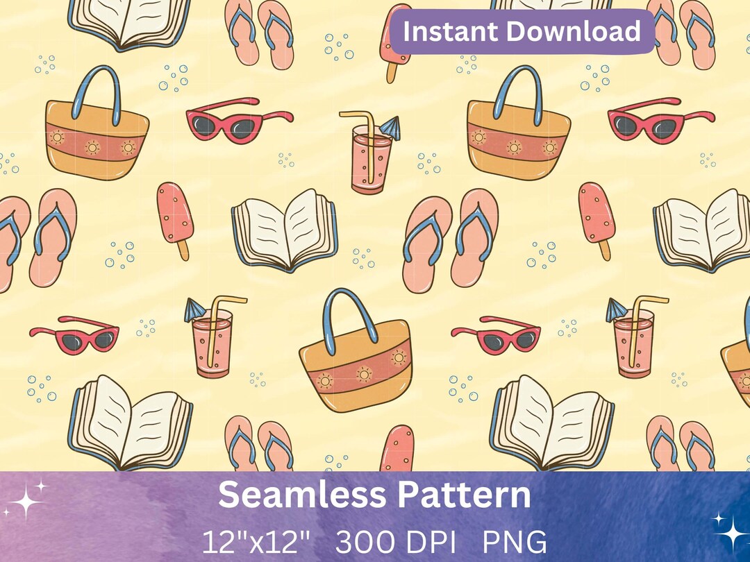 Summer Beach Book Seamless Pattern Beach Book Digital Paper Summer ...