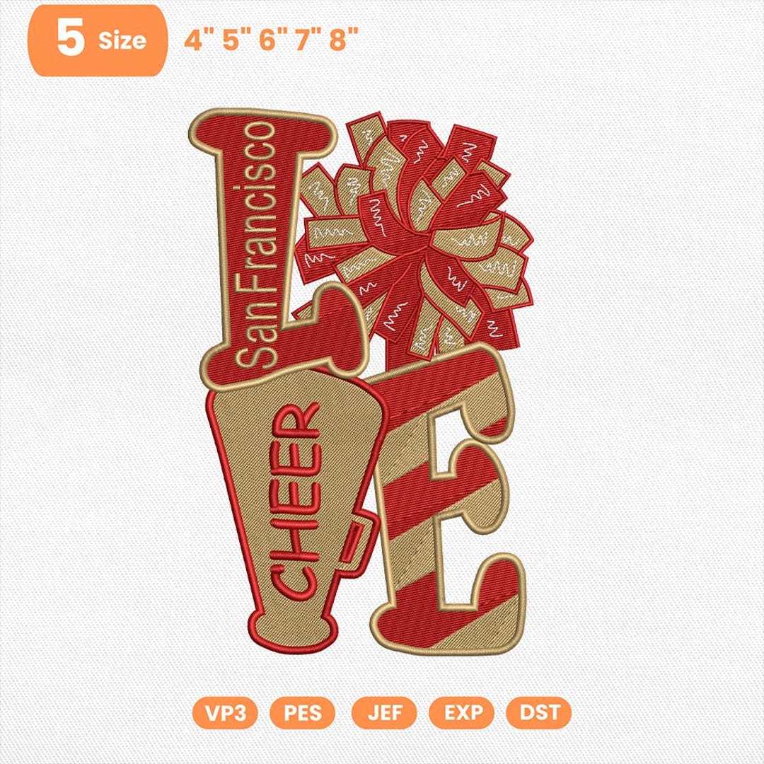 San Francisco Cheer LOVE Embroidery Design, Megaphone and Bow School ...