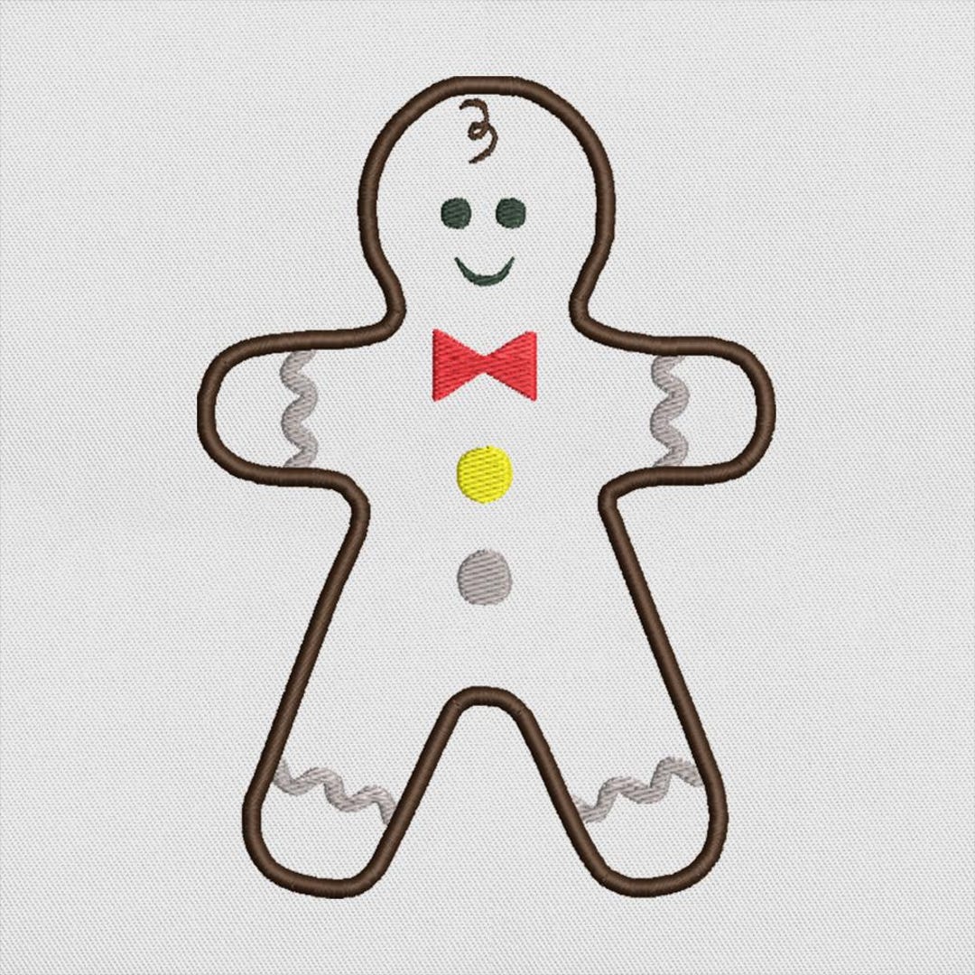 Gingerbread Man Embroidery Design, Cute Holiday Cookie Outline With Bow ...