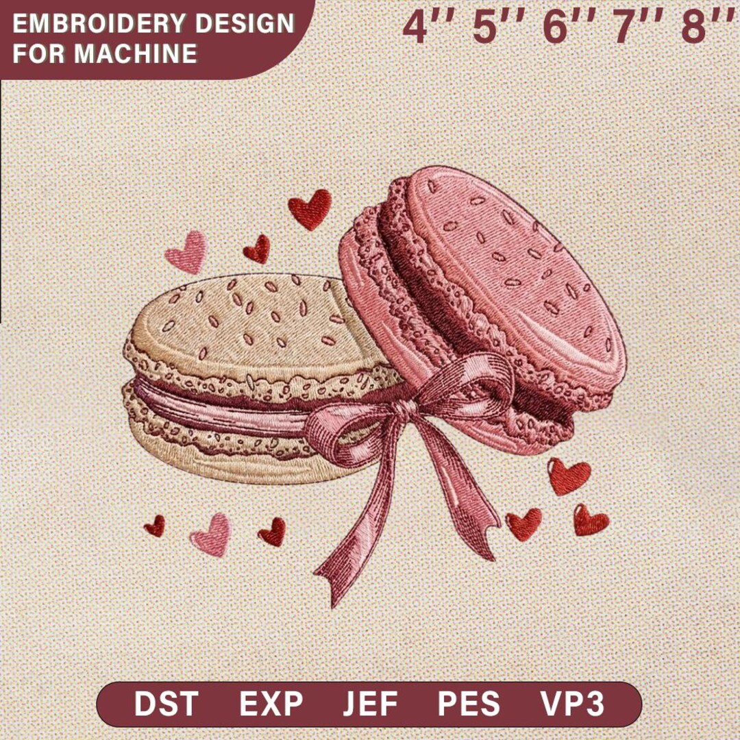 Valentine Macarons Bow Embroidery Design,french Cookie Machine ...