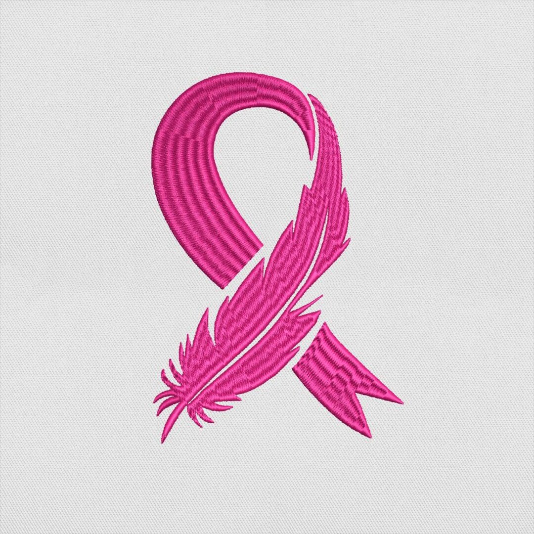 Feather Ribbon Embroidery Design, Elegant Pink Breast Cancer Awareness ...