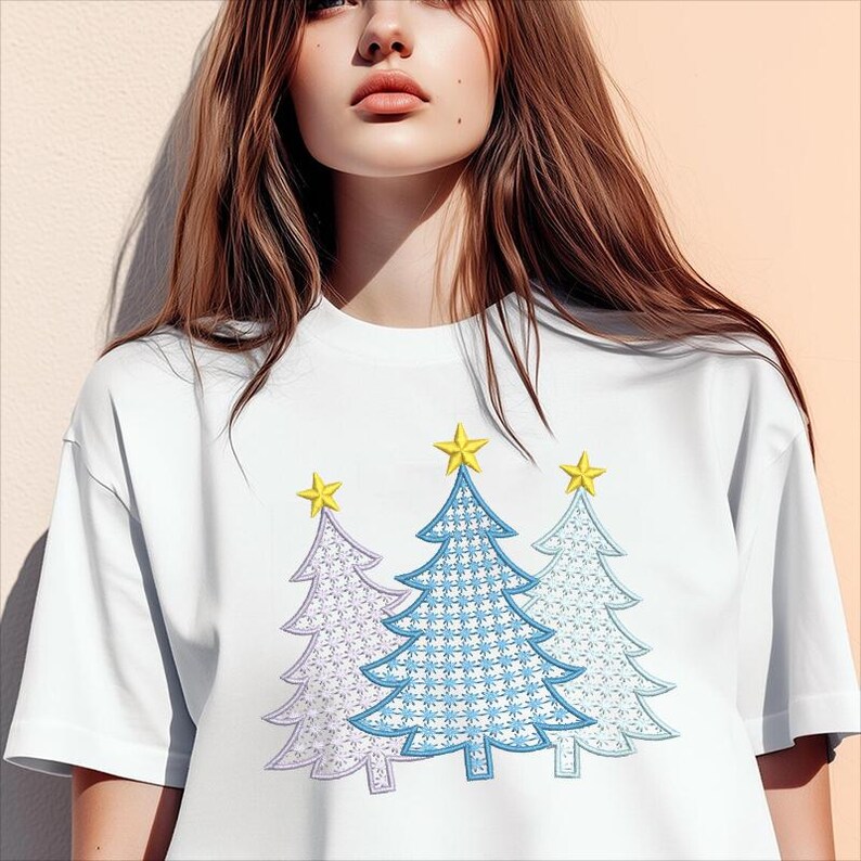 Christmas Tree Embroidery Design, Festive Holiday Trees With Stars ...