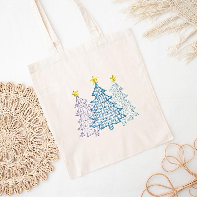Christmas Tree Embroidery Design, Festive Holiday Trees With Stars ...