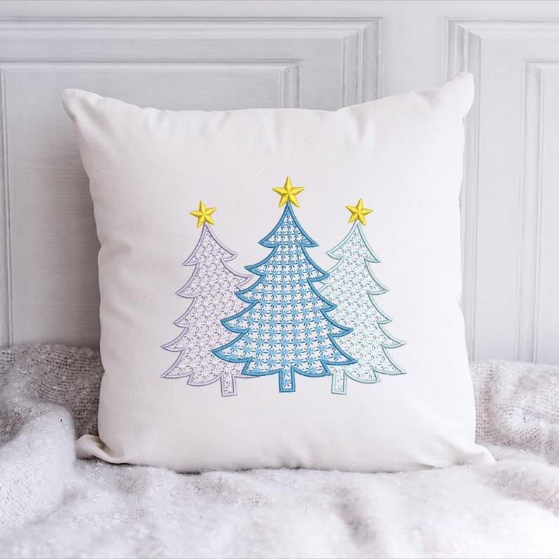 Christmas Tree Embroidery Design, Festive Holiday Trees With Stars ...