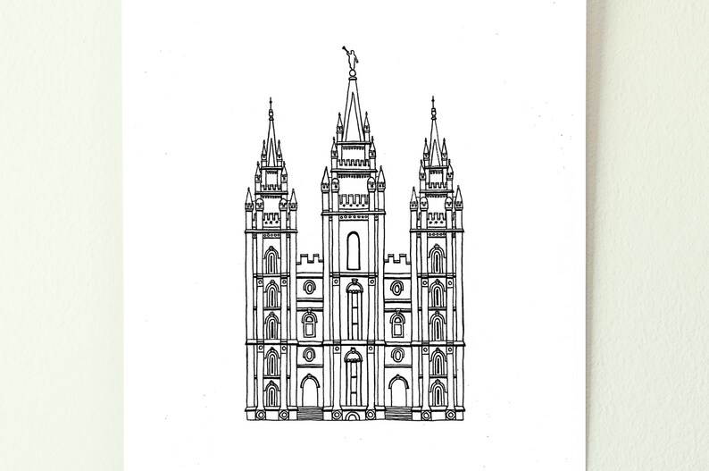 LDS Temple Salt Lake City Temple SLC Temple Line Drawing 8x10 Wall Art ...