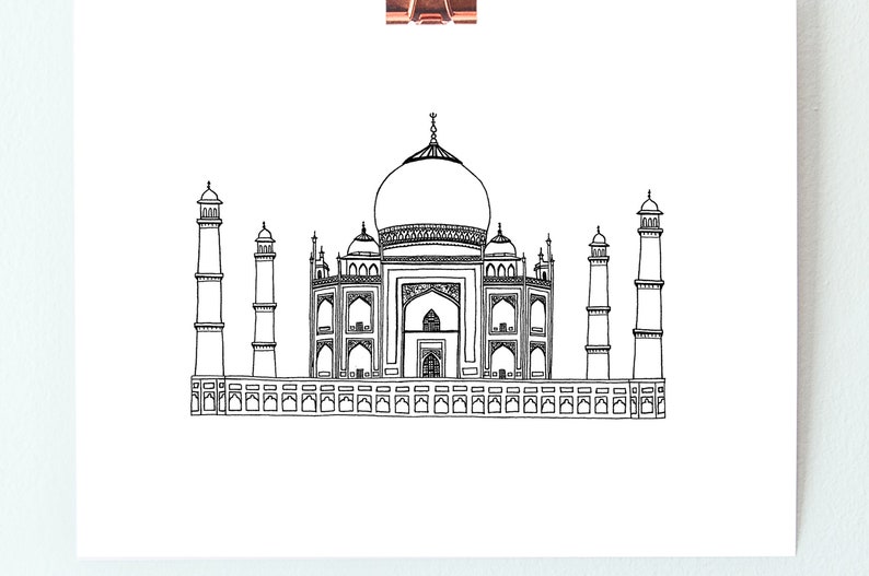 Taj Mahal Print | Taj Mahal Drawing | Taj Mahal Line Drawing | Black ...