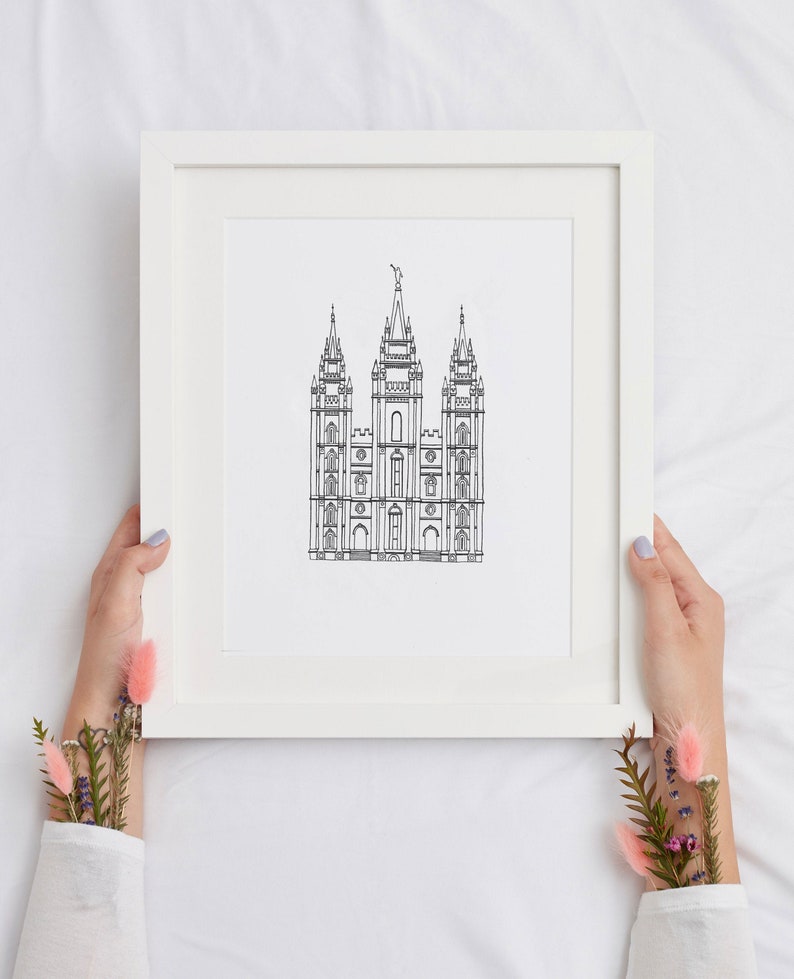 LDS Temple Salt Lake City Temple SLC Temple Line Drawing 8x10 Wall Art ...