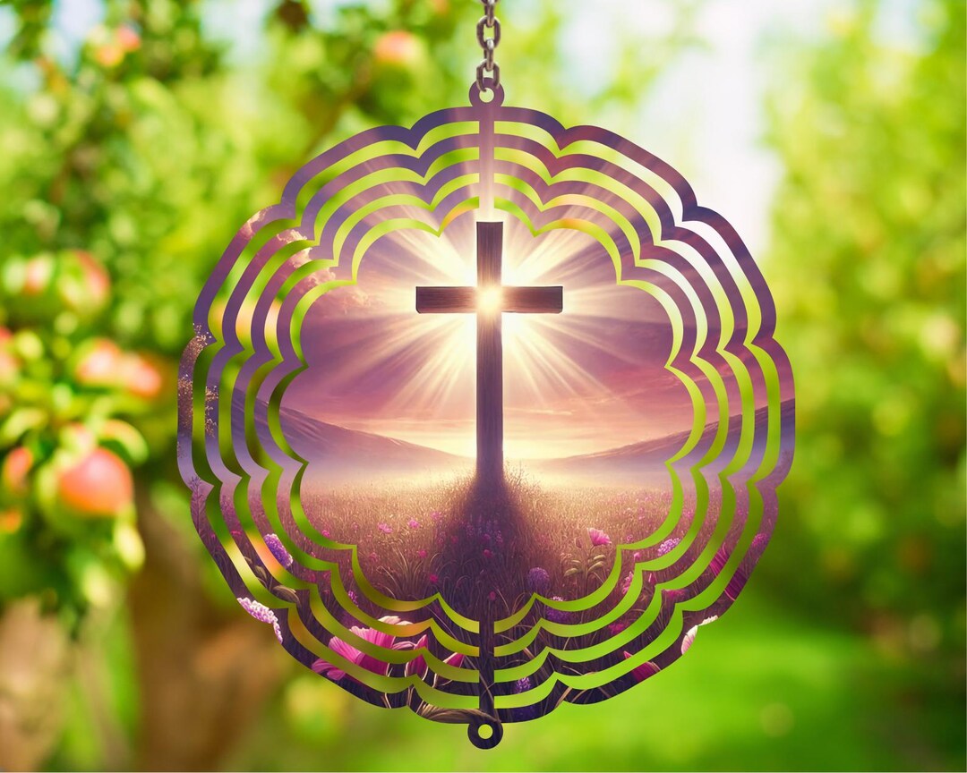 Christian Cross Sunrise Wind Spinner Art: Religious Wall Decor (digital ...