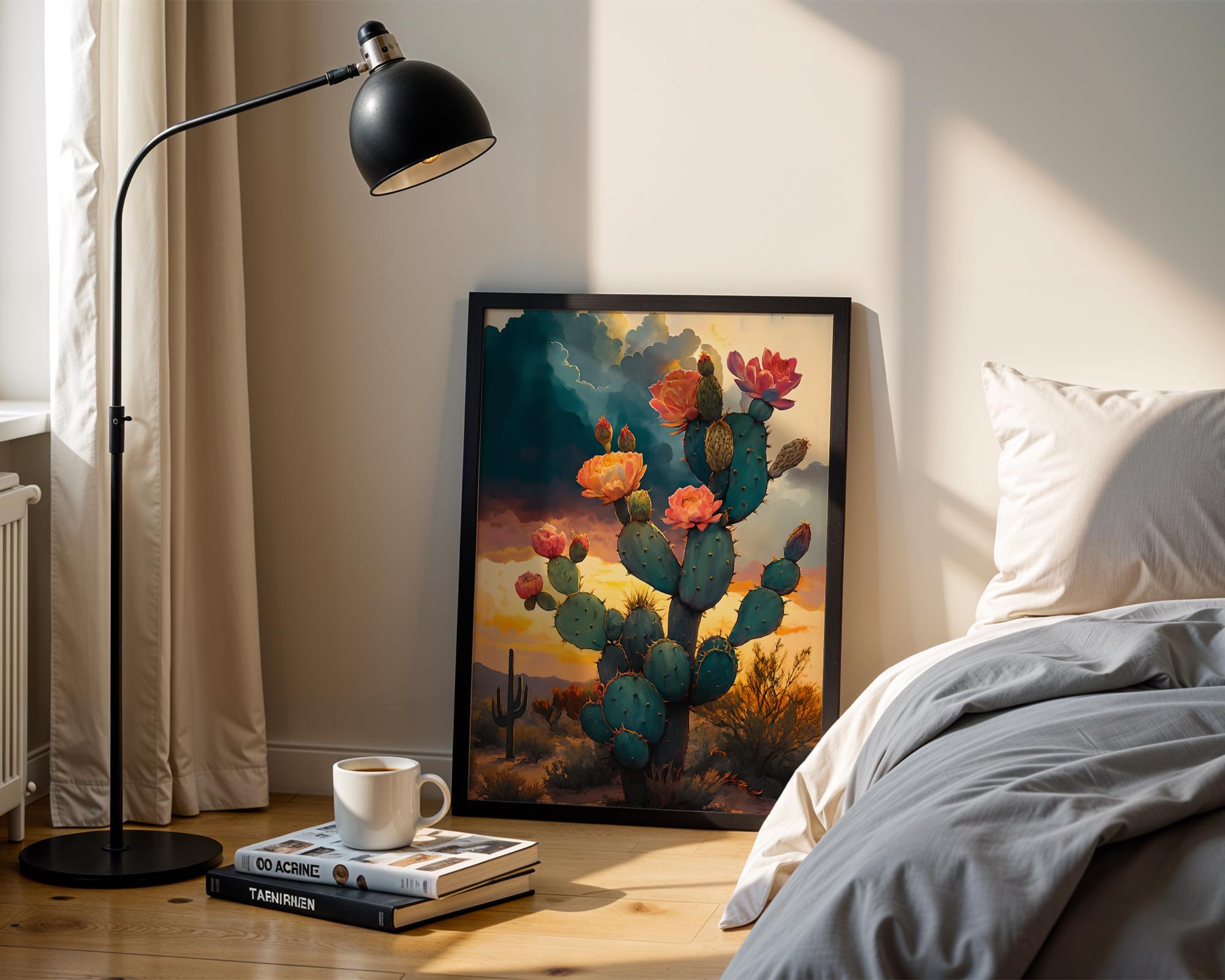 Cactus Sunset Desert Poster – Vibrant Floral Western Wall Art – Boho ...