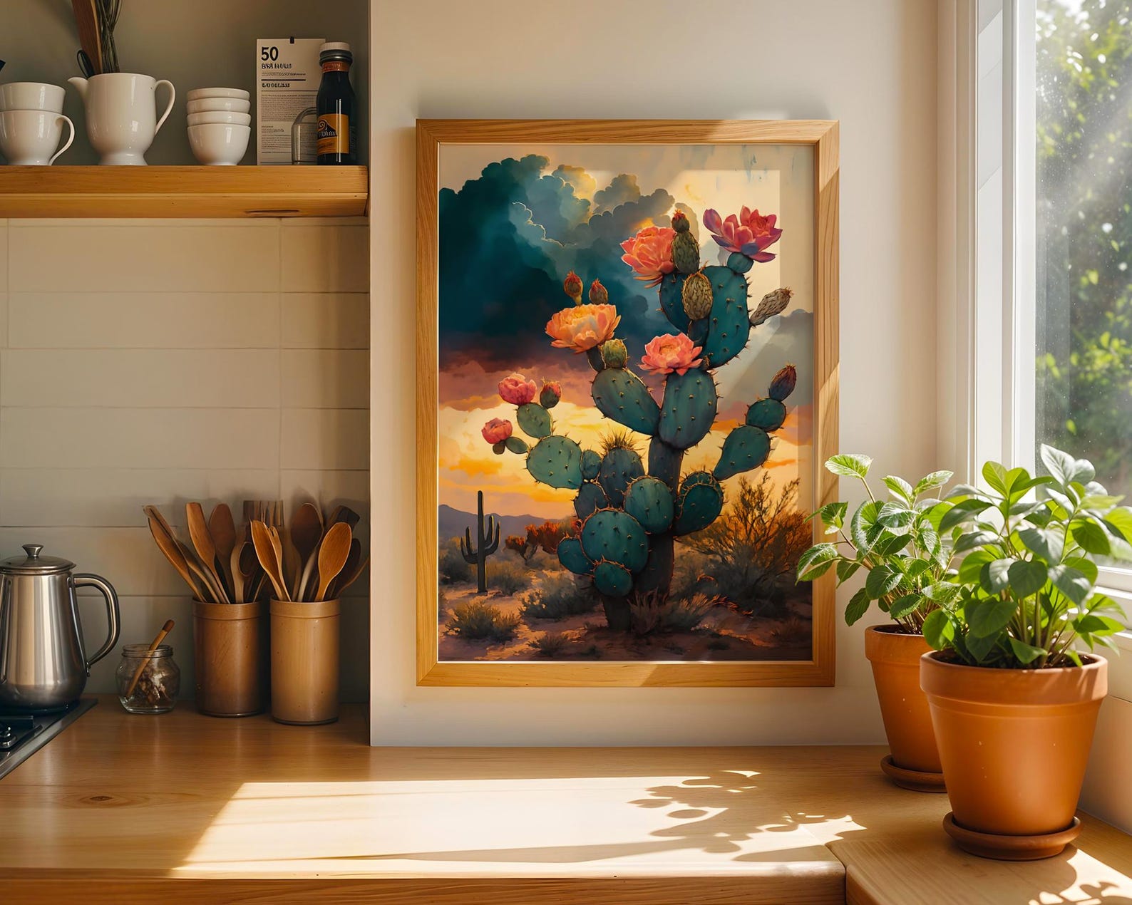 Cactus Sunset Desert Poster – Vibrant Floral Western Wall Art – Boho ...