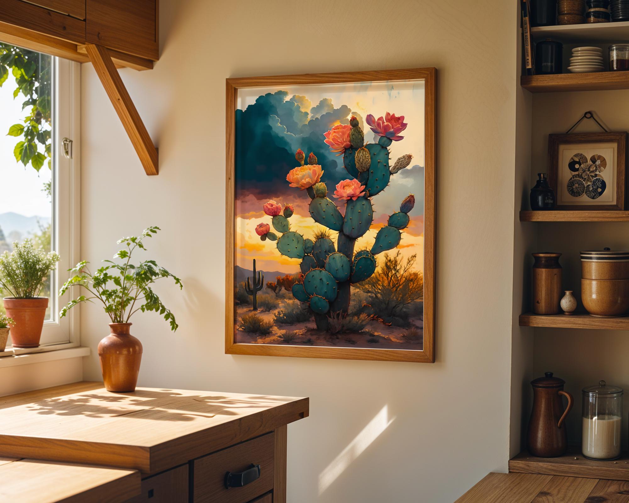Cactus Sunset Desert Poster – Vibrant Floral Western Wall Art – Boho ...