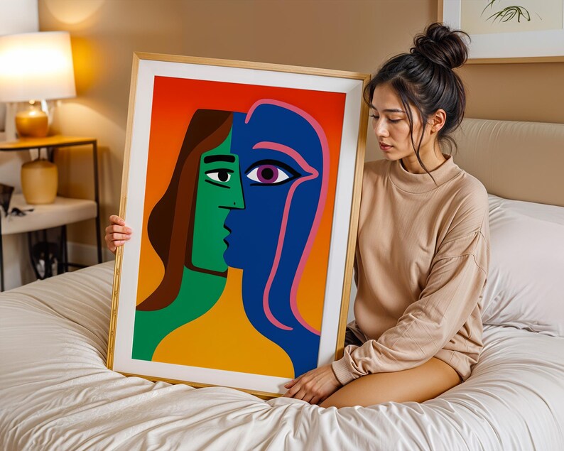 Abstract Face Poster – Colorful Picasso Style Wall Art – Cubist Digital ...