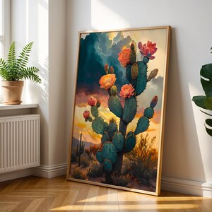 Cactus Sunset Desert Poster – Vibrant Floral Western Wall Art – Boho ...