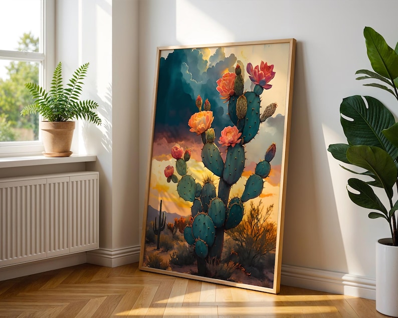 Cactus Sunset Desert Poster – Vibrant Floral Western Wall Art – Boho ...