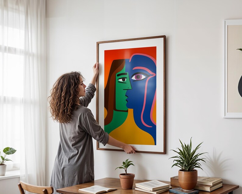 Abstract Face Poster – Colorful Picasso Style Wall Art – Cubist Digital ...