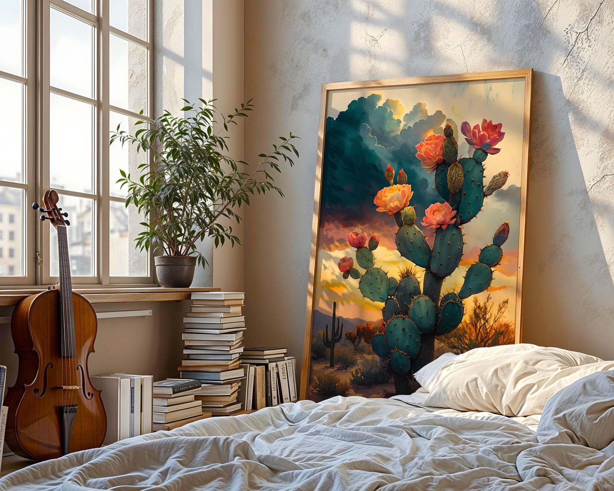 Cactus Sunset Desert Poster – Vibrant Floral Western Wall Art – Boho ...