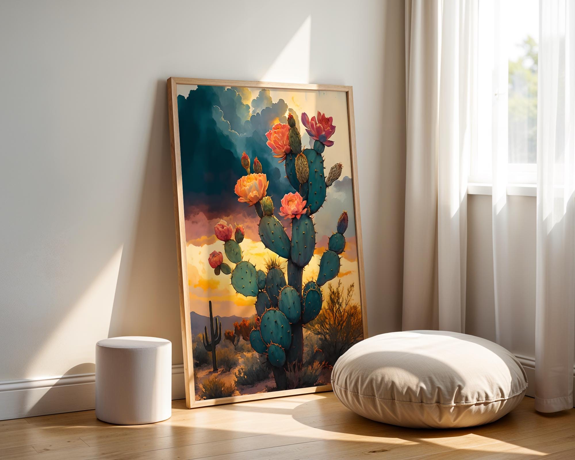 Cactus Sunset Desert Poster – Vibrant Floral Western Wall Art – Boho ...