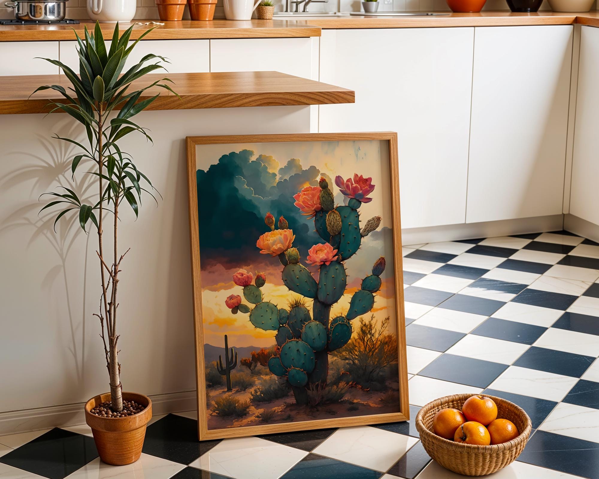 Cactus Sunset Desert Poster – Vibrant Floral Western Wall Art – Boho ...