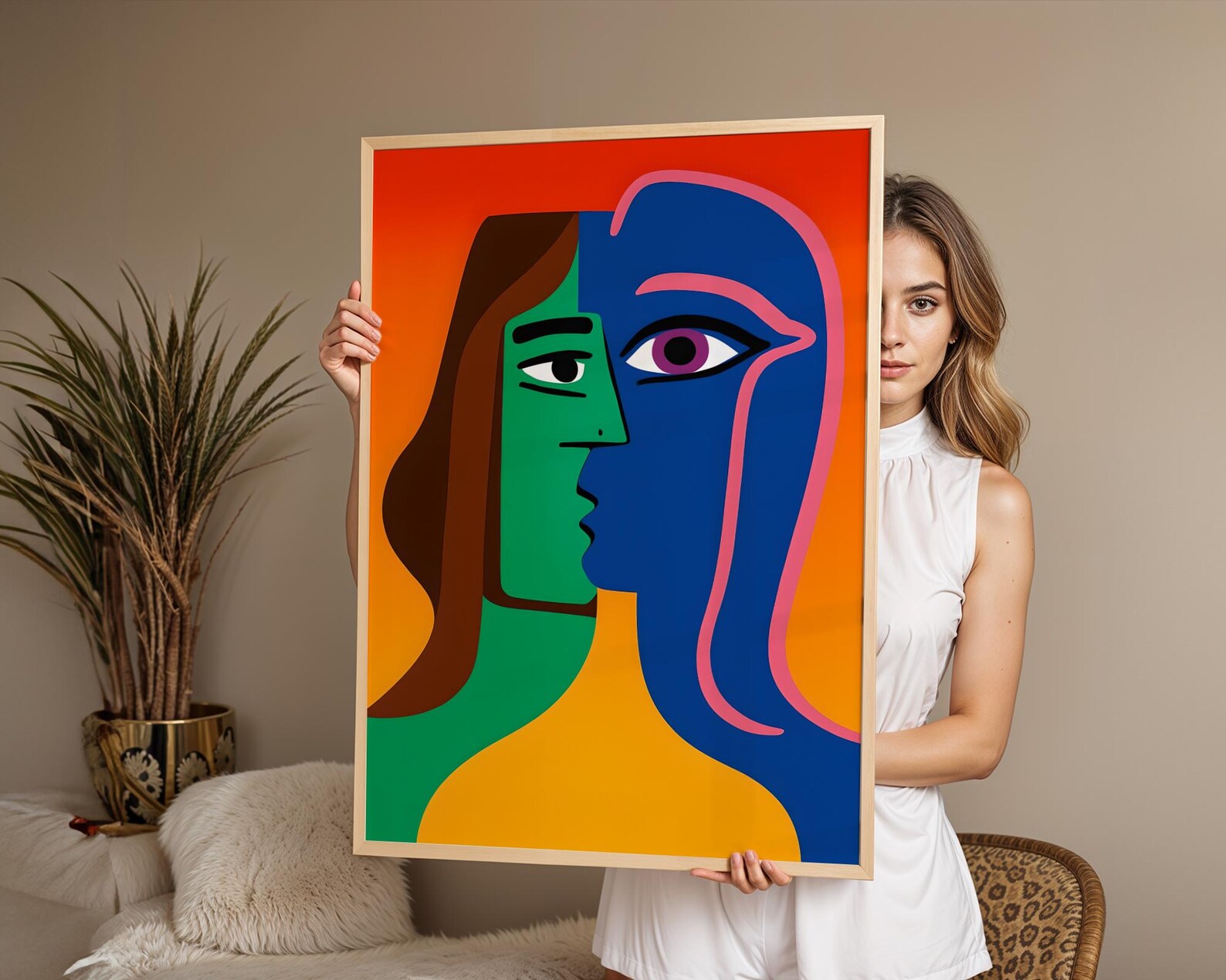 Abstract Face Poster – Colorful Picasso Style Wall Art – Cubist Digital ...
