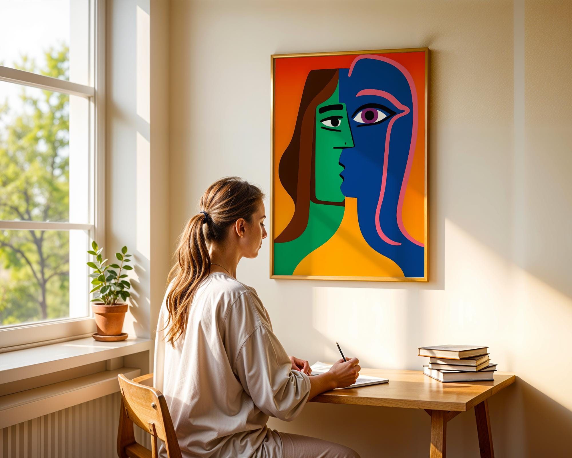 Abstract Face Poster – Colorful Picasso Style Wall Art – Cubist Digital ...