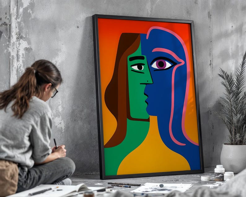 Abstract Face Poster – Colorful Picasso Style Wall Art – Cubist Digital ...