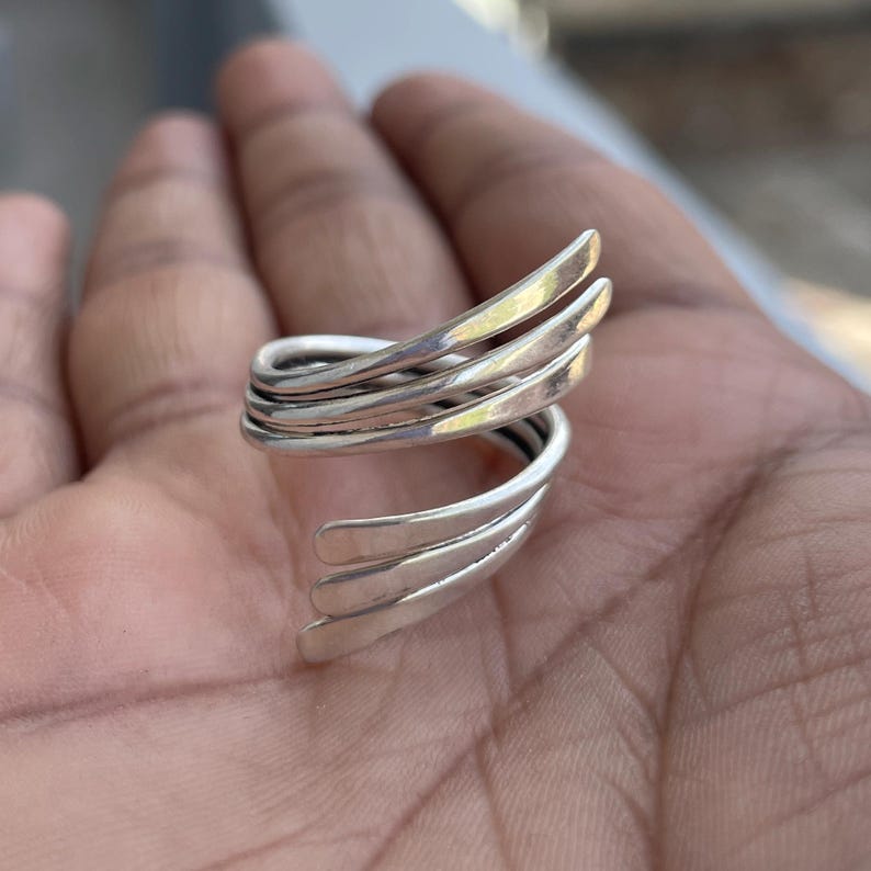 Sterling Silver Multi Band Ring, Minimalist Wrap Ring, Adjustable Open ...
