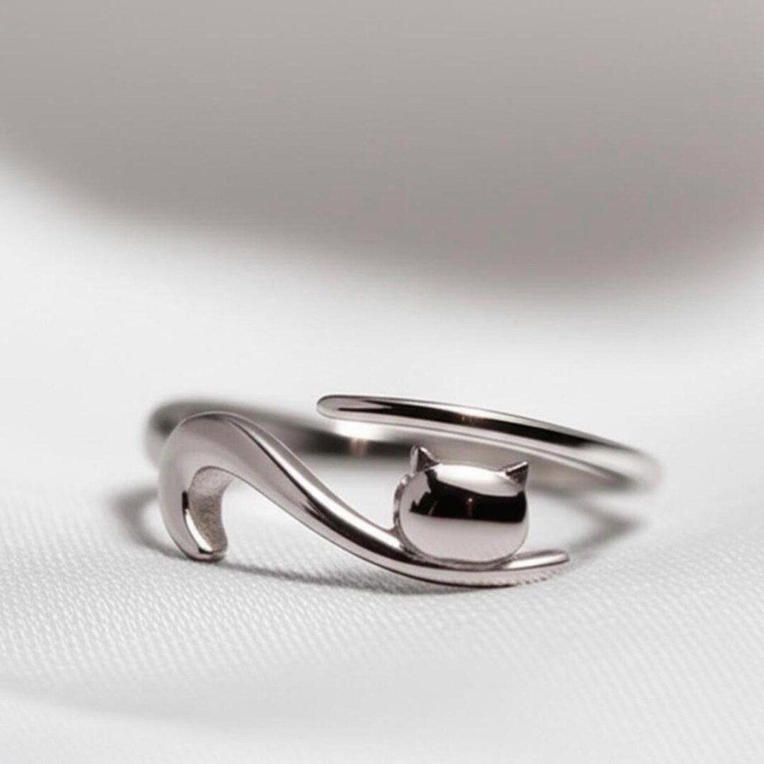 Adjustable Sterling Silver Cat Ring, Wrap Around Band - Etsy