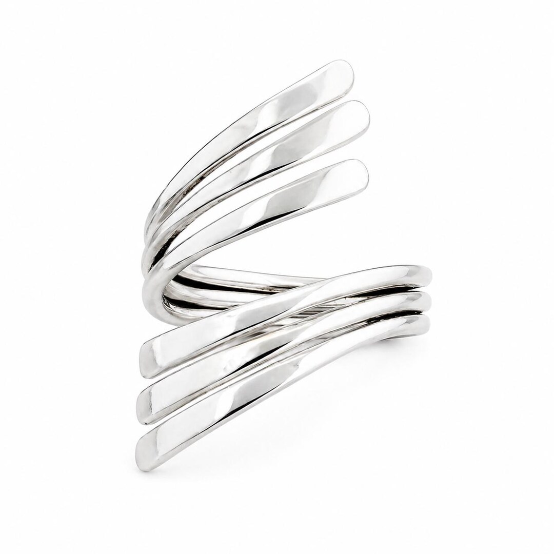 Sterling Silver Multi Band Ring, Minimalist Wrap Ring, Adjustable Open ...