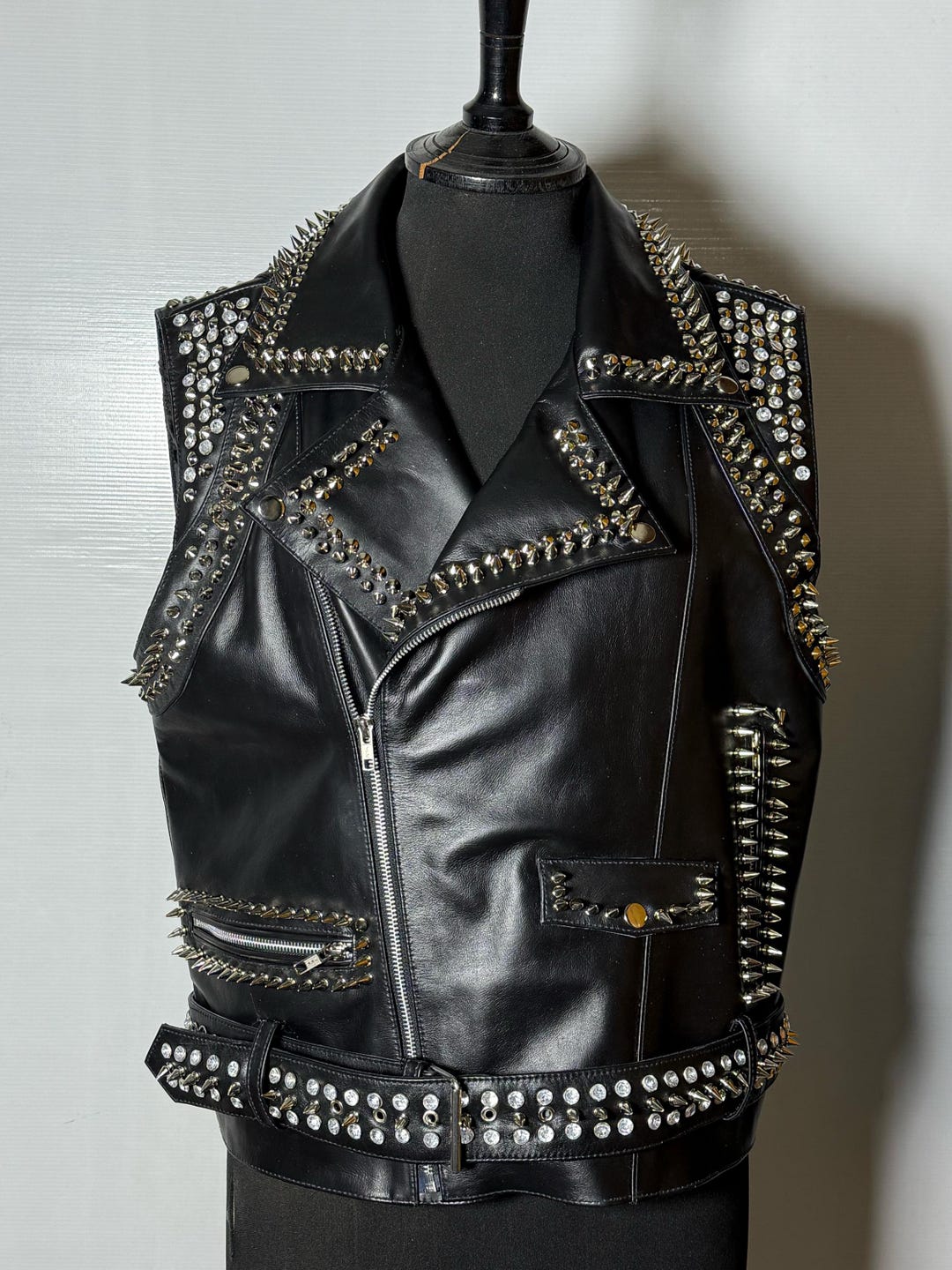 Studded Black Leather Vest: Punk Gothic Spiked Biker Vest - Etsy