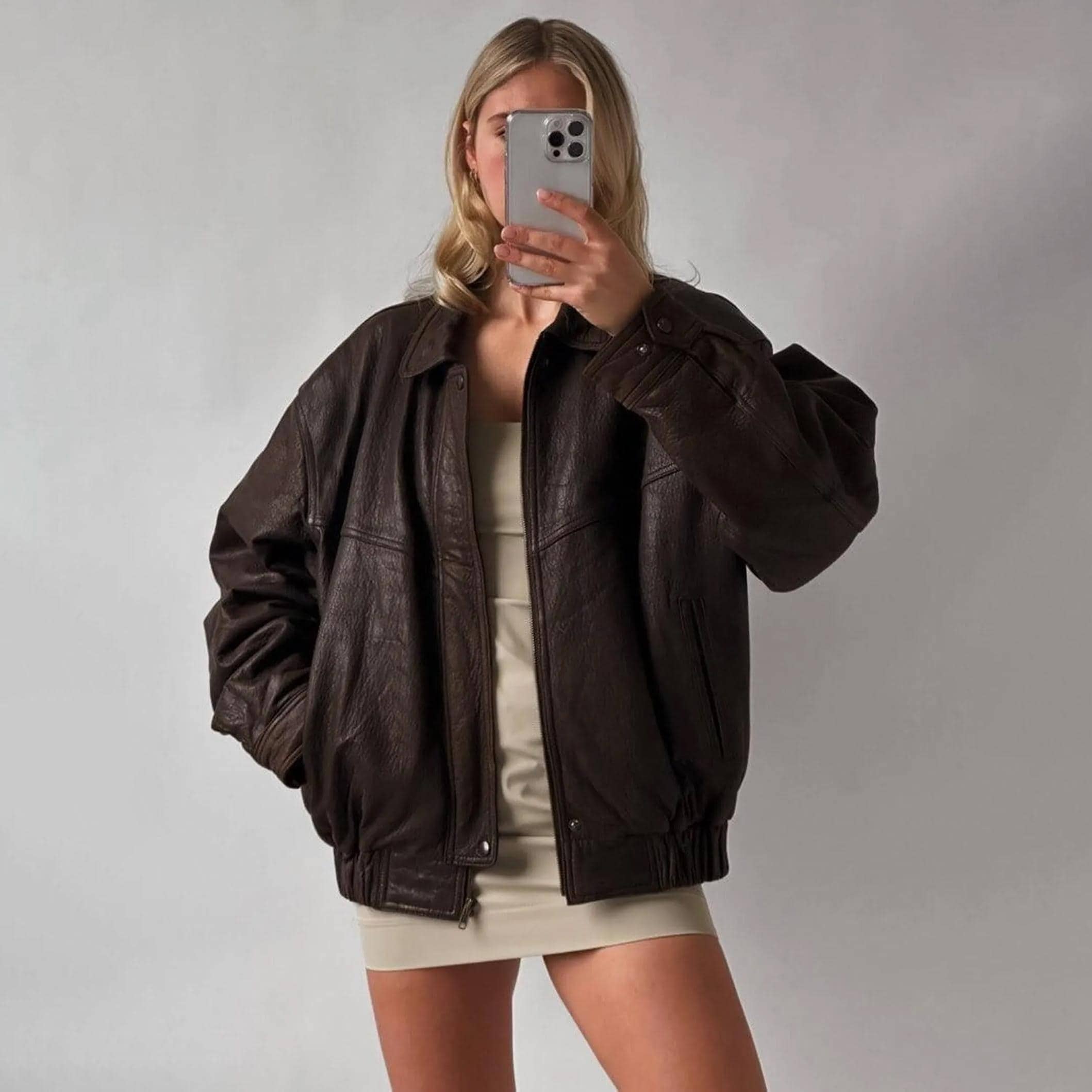 Vintage Leather Bomber Jacket: 90s Oversized Genuine Leather - Etsy