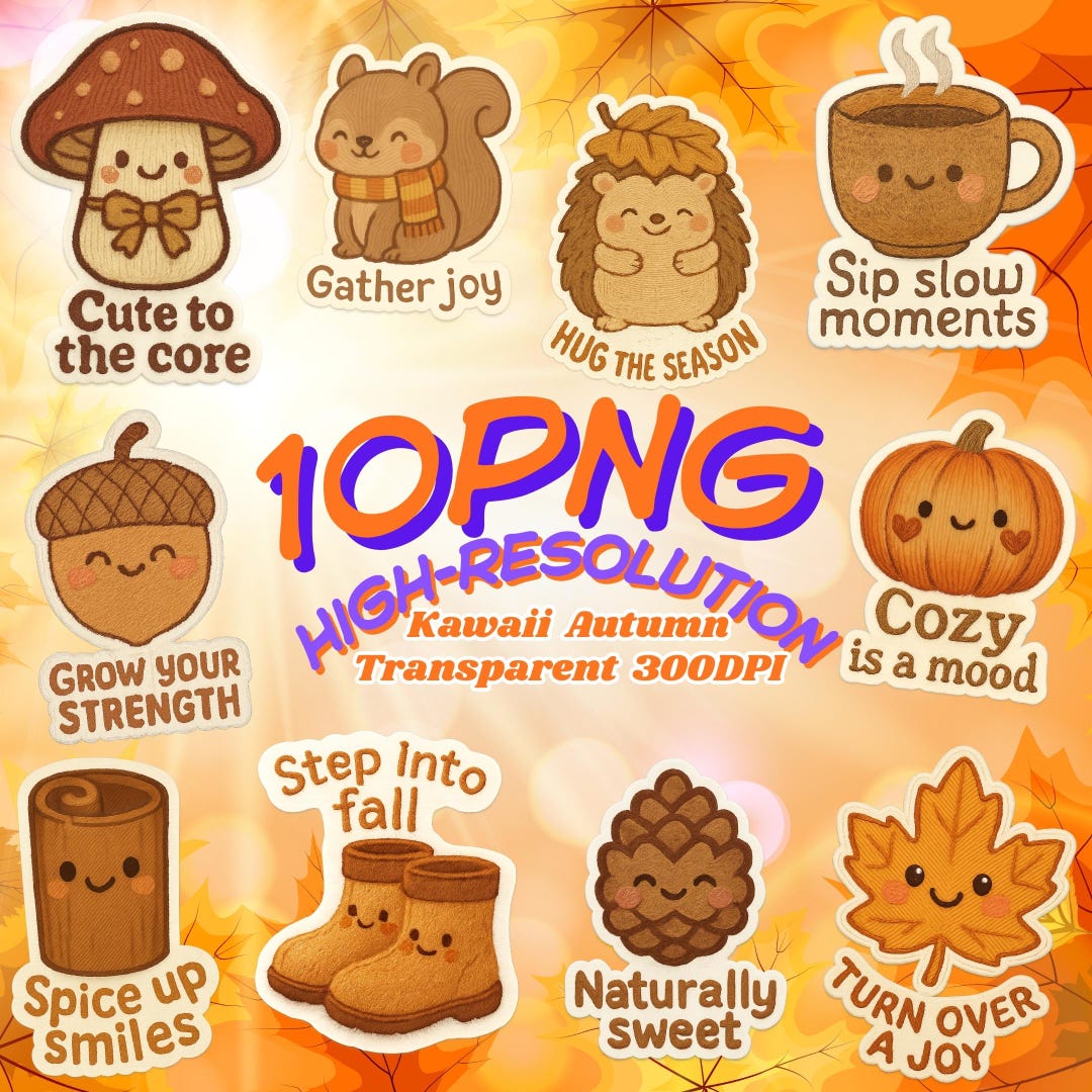 Kawaii Autumn Clipart Bundle: Fall Stickers, Pumpkin, Squirrel (digital ...