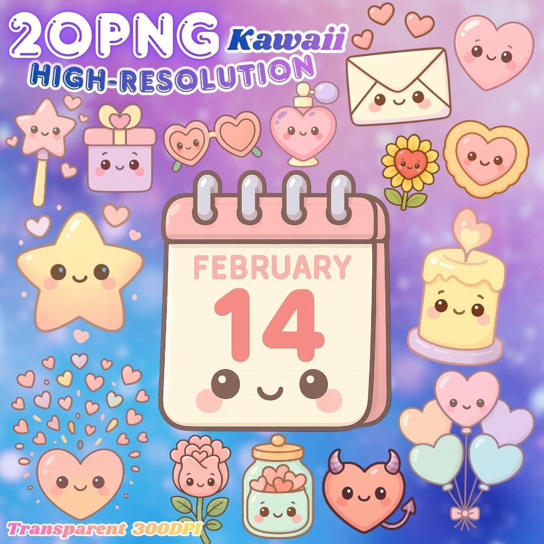 Valentine Kawaii Clipart Bundle, Pastel Love Stickers (digital Download ...