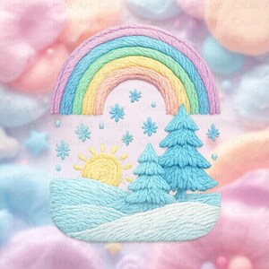Embroidered Bunny Clipart, Rainbow, Cloud, Nursery PNG (digital ...