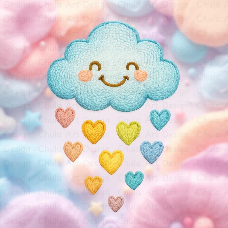 Embroidered Bunny Clipart, Rainbow, Cloud, Nursery PNG (digital ...