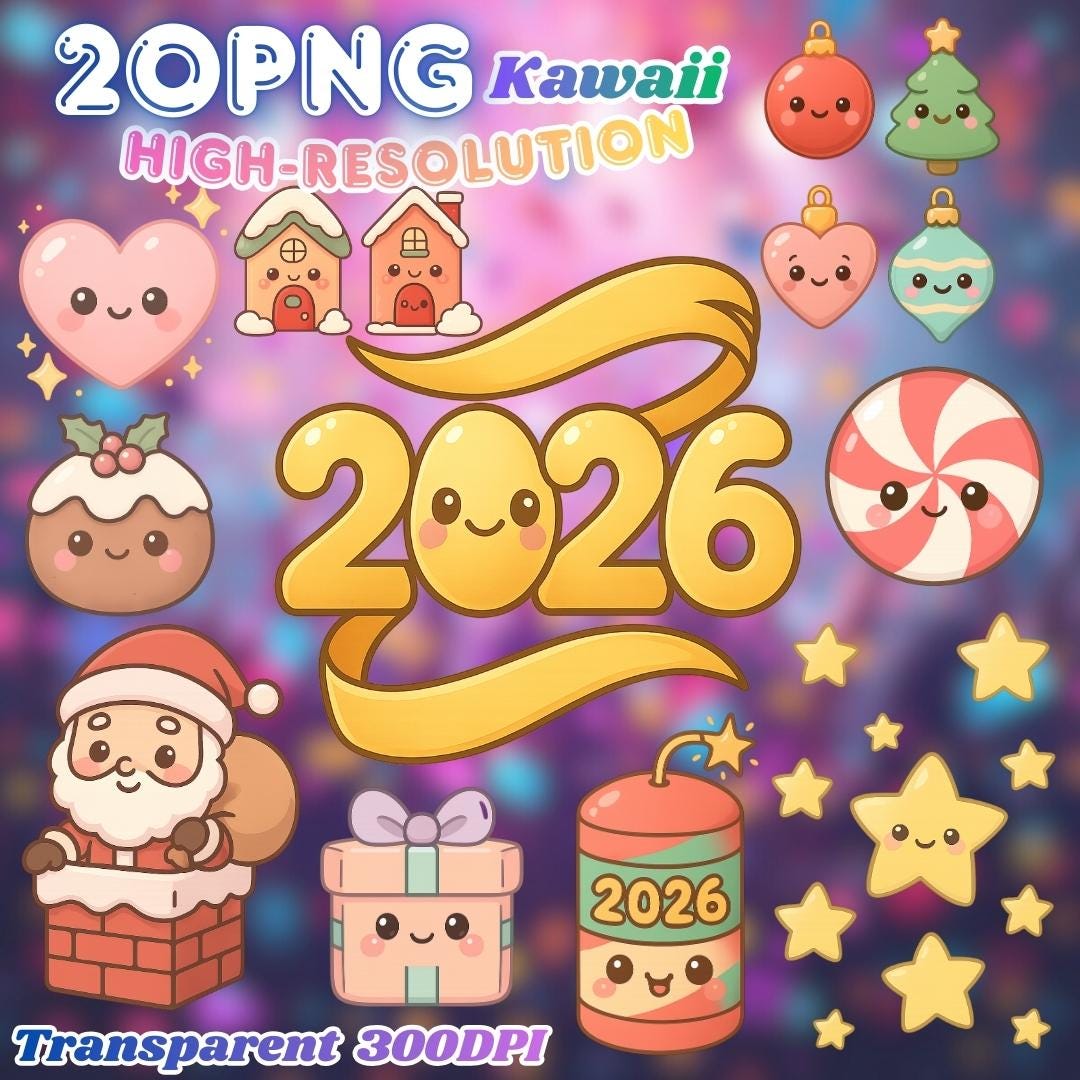 Kawaii Christmas Clipart Set, Pastel Holiday PNG Bundle (300 DPI) - Etsy