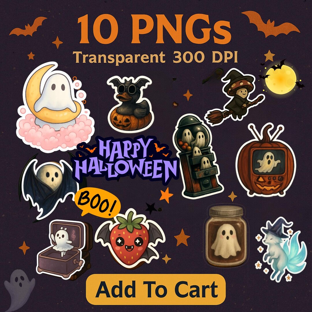 Vintage Halloween Clipart Bundle: Retro Ghost, Witch, Pumpkin Pngs - Etsy