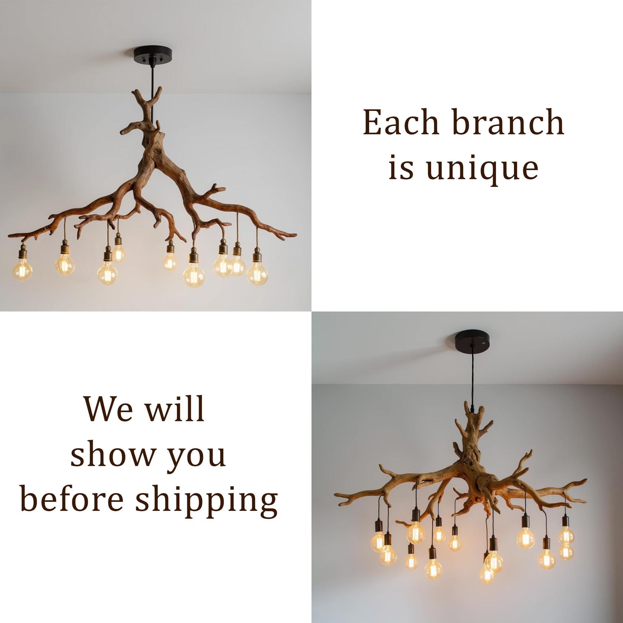 Driftwood Chandelier Tree Branch Ceiling Light Pendant Wood Lamp Haning ...