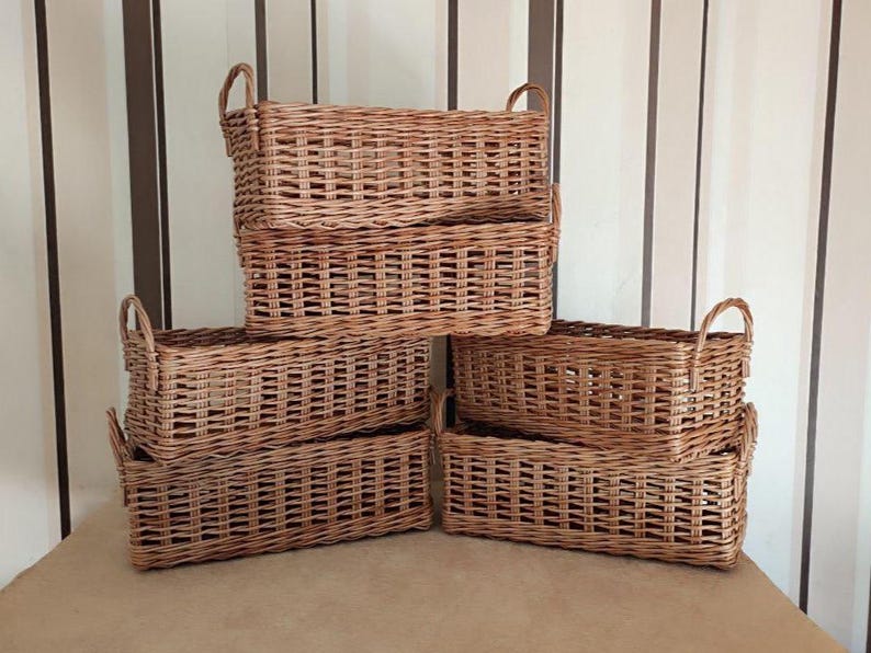 Handwoven Wicker Storage Basket: Rectangular Organizer, Paper Vine - Etsy