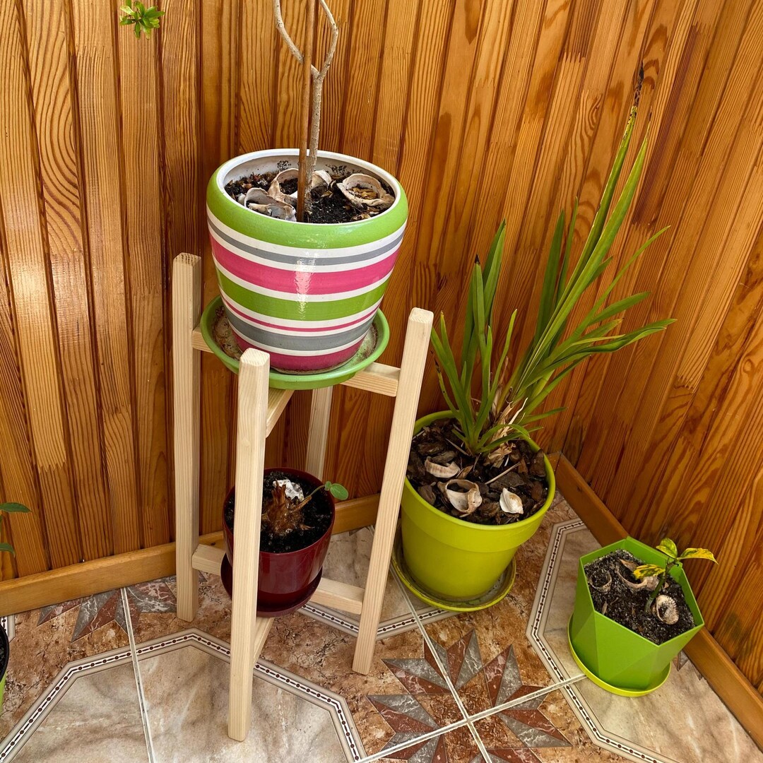 Plant Stand Wooden Stend Indoors Mid-century Modern Two-tier Wooden ...