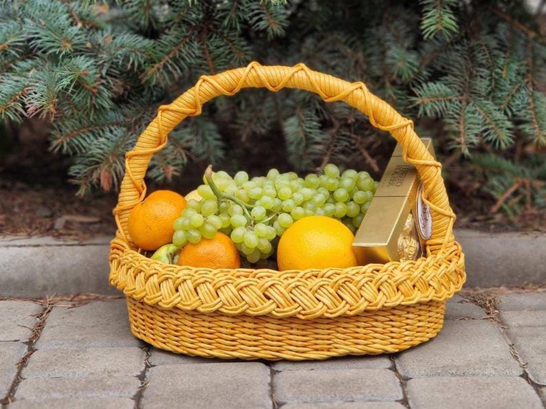Wicker Basket With Handle: Cottagecore Decor, Garden Harvest Basket - Etsy