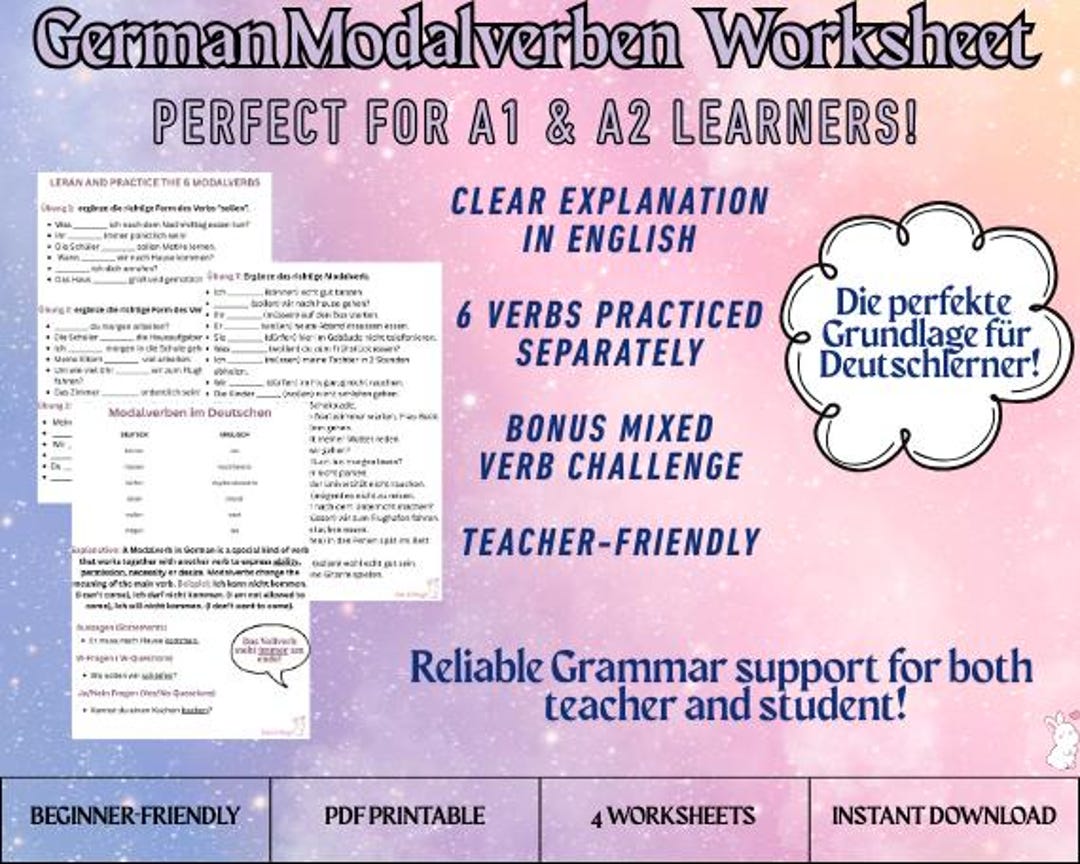 German Modal Verbs Worksheet: A1-A2 Grammar Practice (PDF Printable) - Etsy