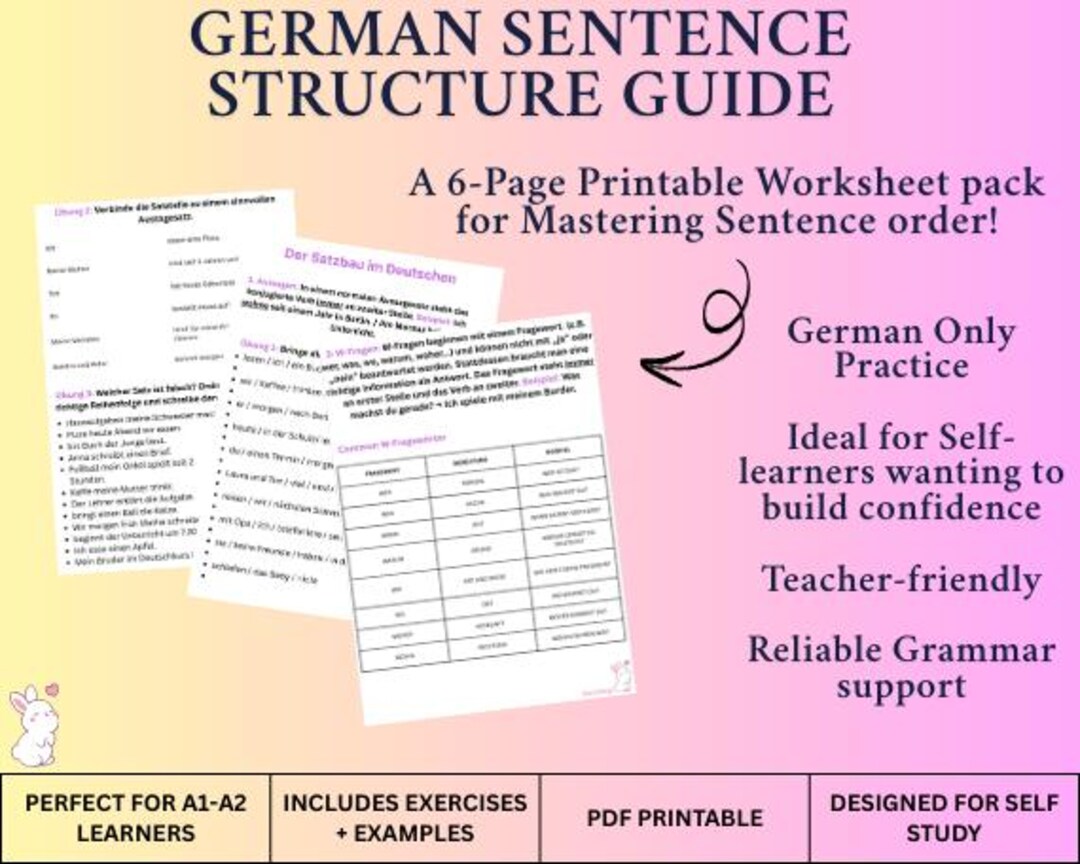 German Sentence Structure I Word Order Worksheet Pack for A1-A2 ...