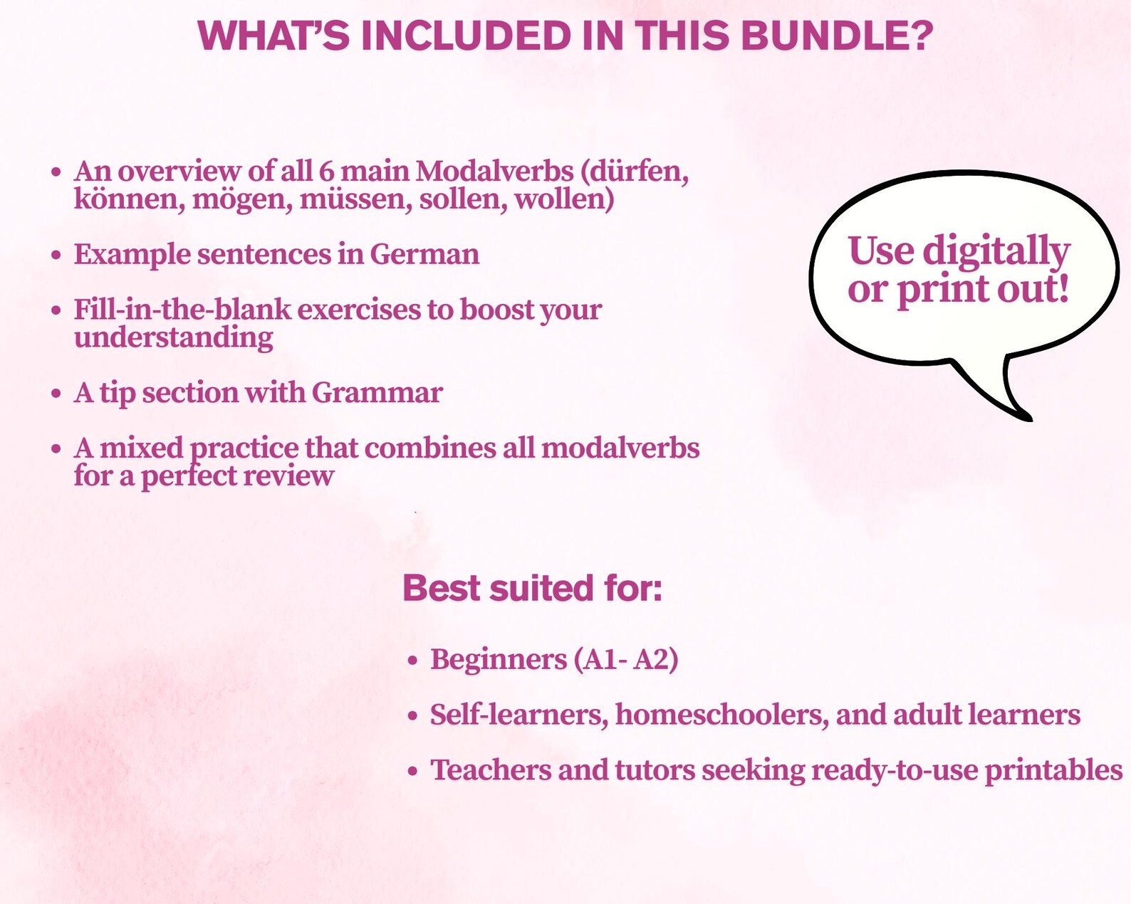 German Modal Verbs Worksheet: A1-A2 Grammar Practice (PDF Printable) - Etsy