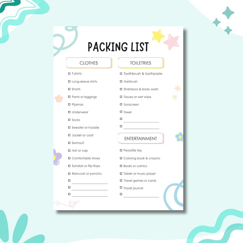 Travel Packing List for Kids | Checklist | Essentials | Printable ...
