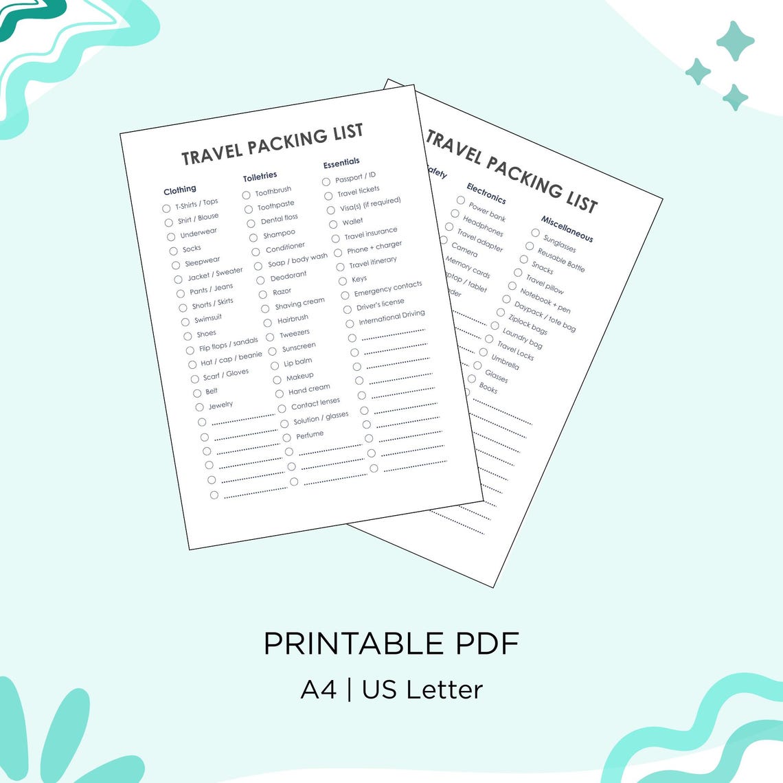 Travel Packing List | Checklist | Essentials | Printable & Editable - Etsy