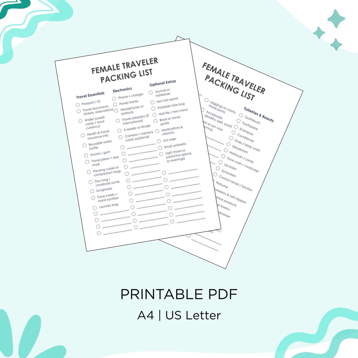 Female Traveler Packing List: Editable Travel Checklist (digital ...